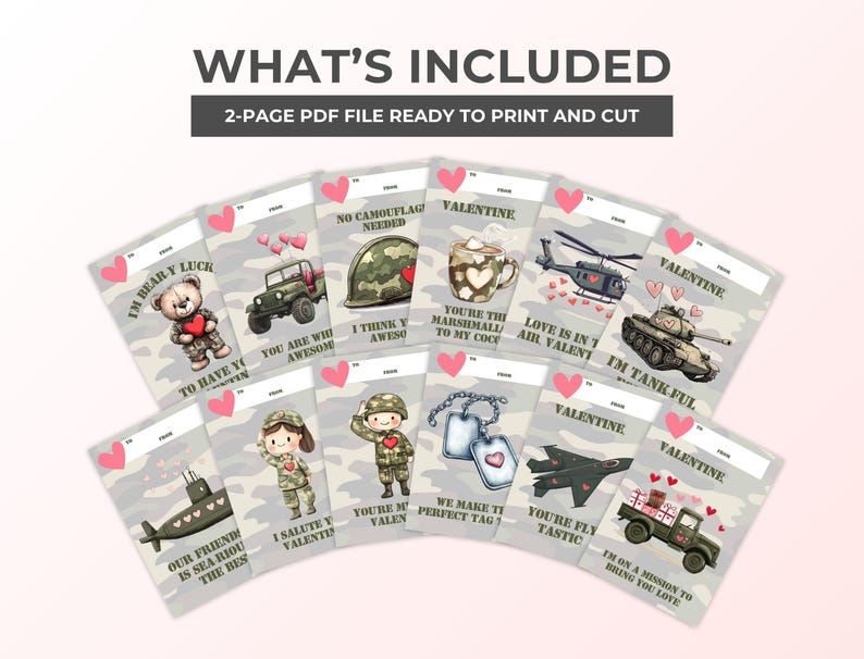 Military Themed Valentine Cards, Printable Non-candy Classroom Exchange ...