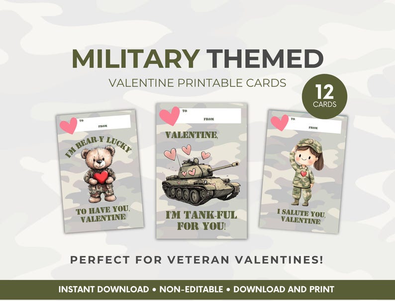 Military Themed Valentine Cards, Printable Non-candy Classroom Exchange ...