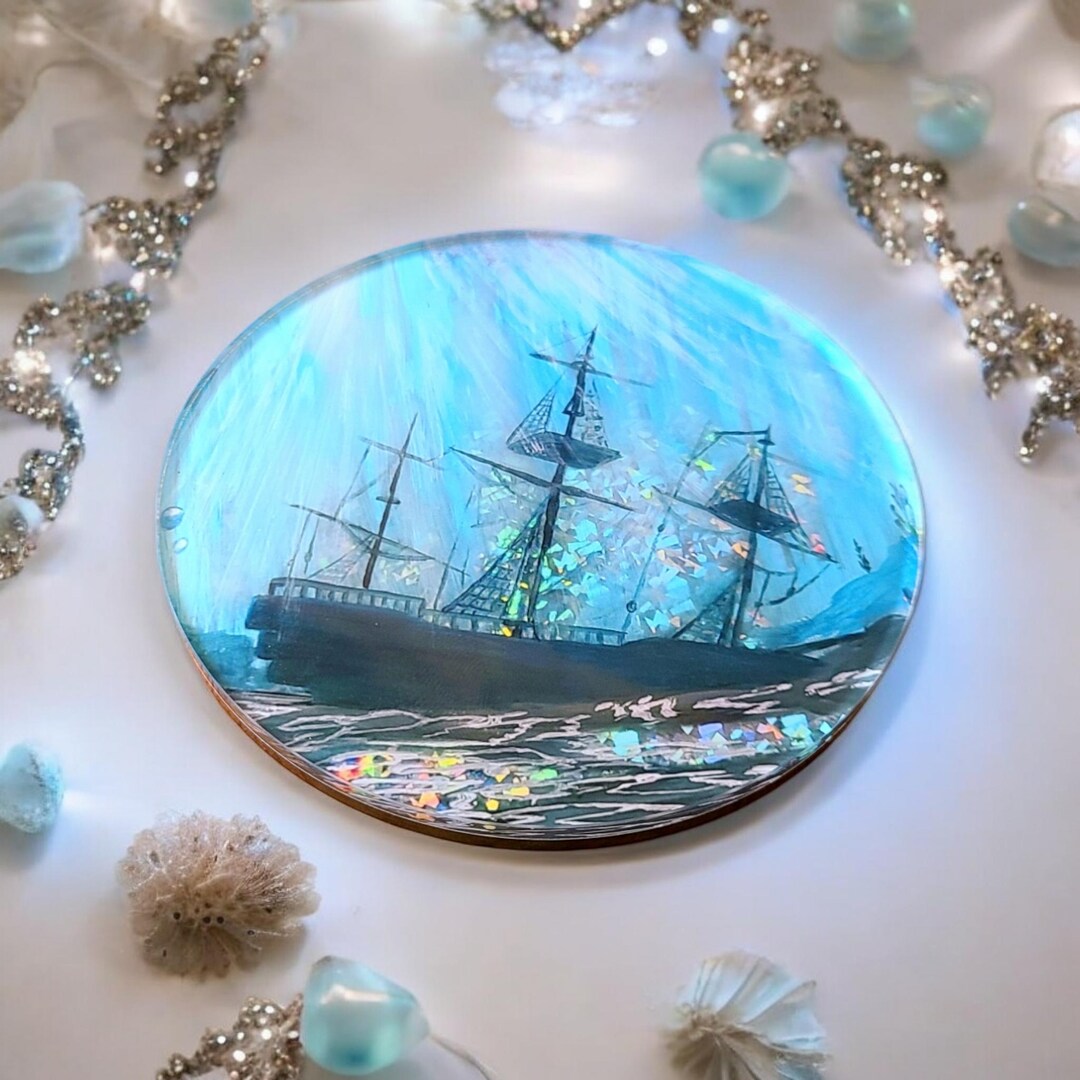Shipwreck Boat Ocean Art Print of Painting Inside Crystal Coaster for ...