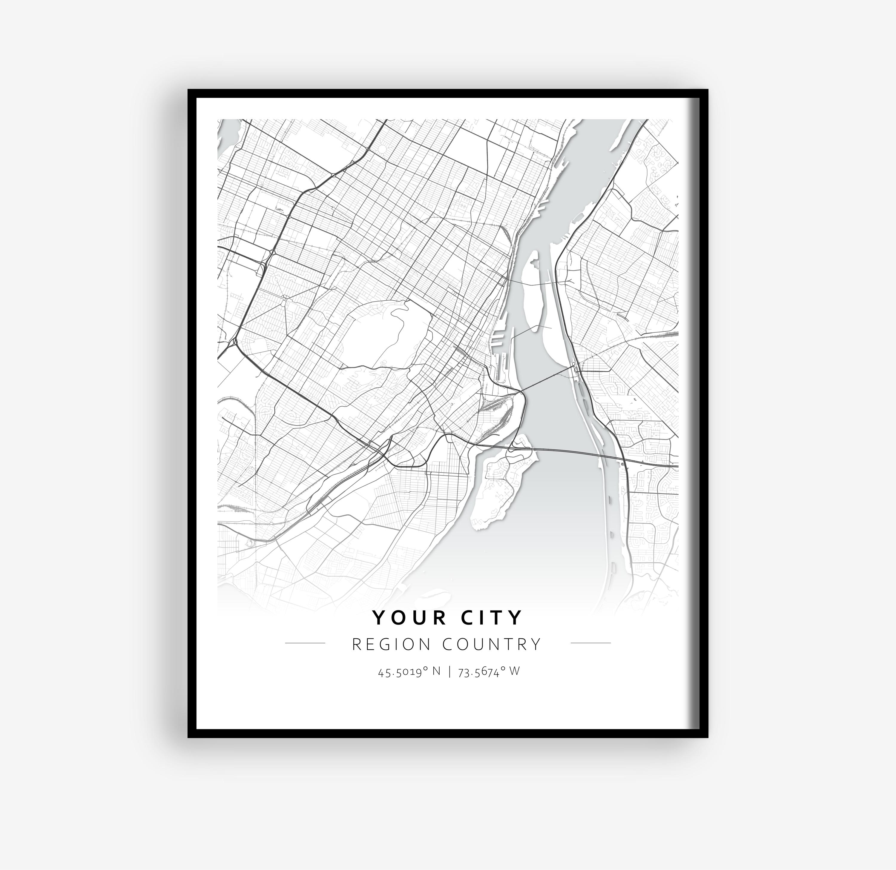 Hometown Map, Poster, Any City, Any Town, Large Map, Your City, Custom ...