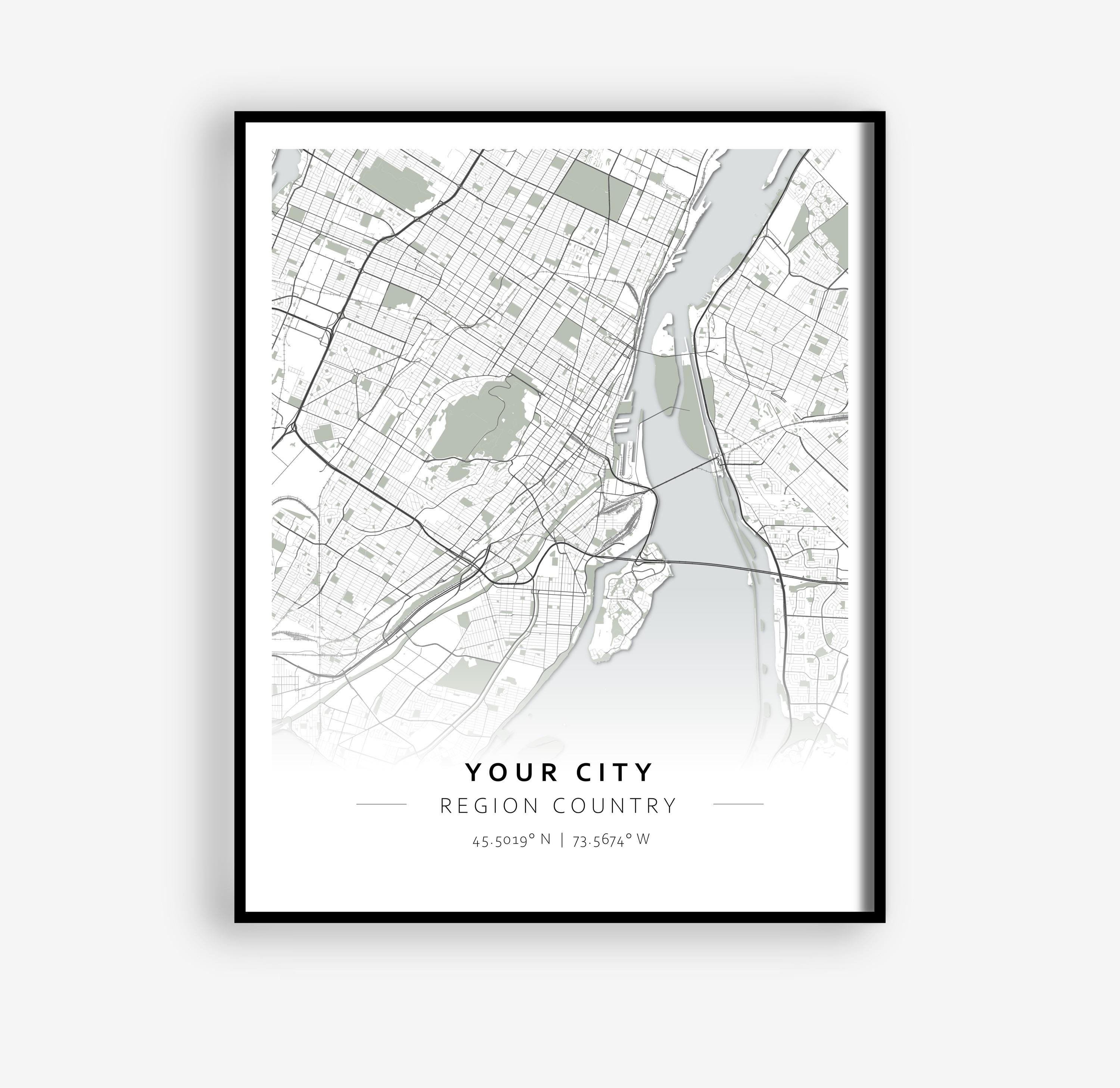 Hometown Map, Poster, Any City, Any Town, Large Map, Your City, Custom ...