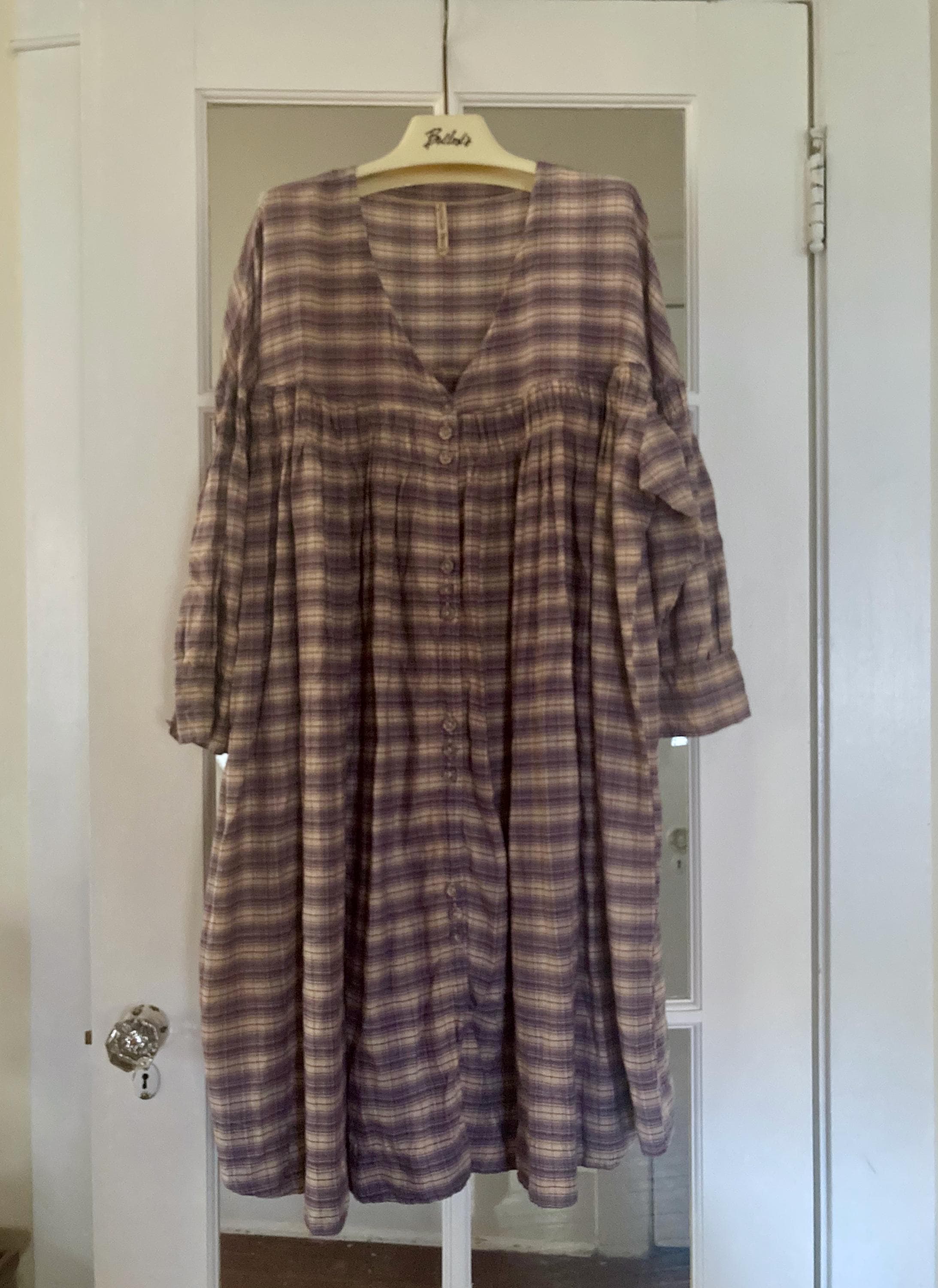 Rare Magnolia Pearl Nina Dress Lavender Jam Plaid Pleats Poet Sleeve OS ...
