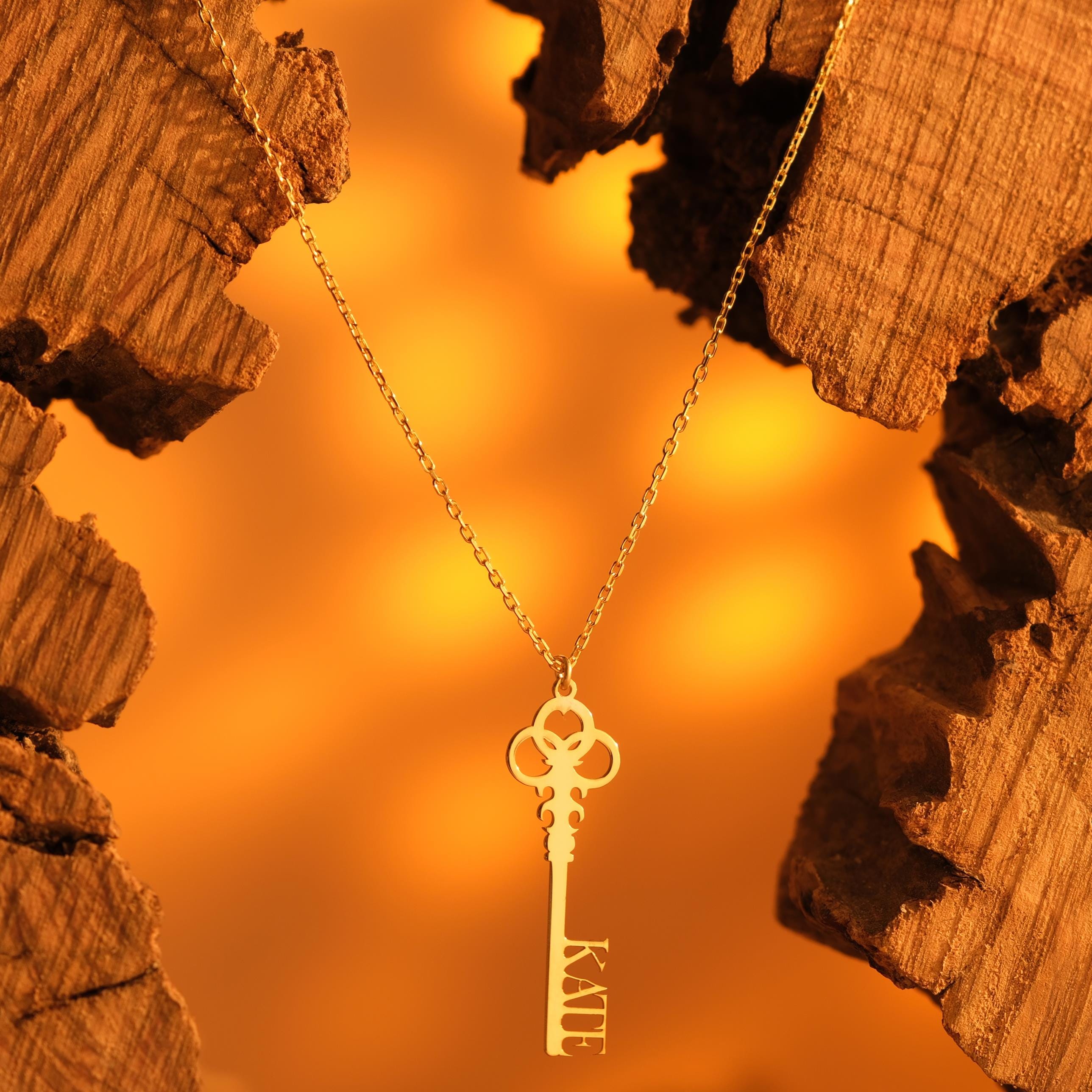 Custom Gold Key Necklace With Name, Personalized Key Pendant, Unique ...