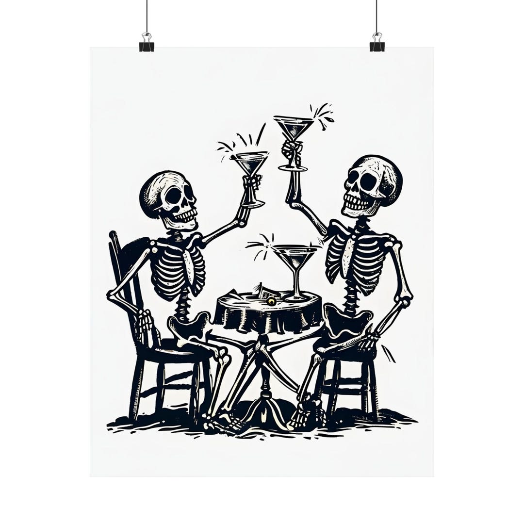 Joyful Skeletons Martini Poster | Quirky Skeleton Cocktail Art | Fun ...