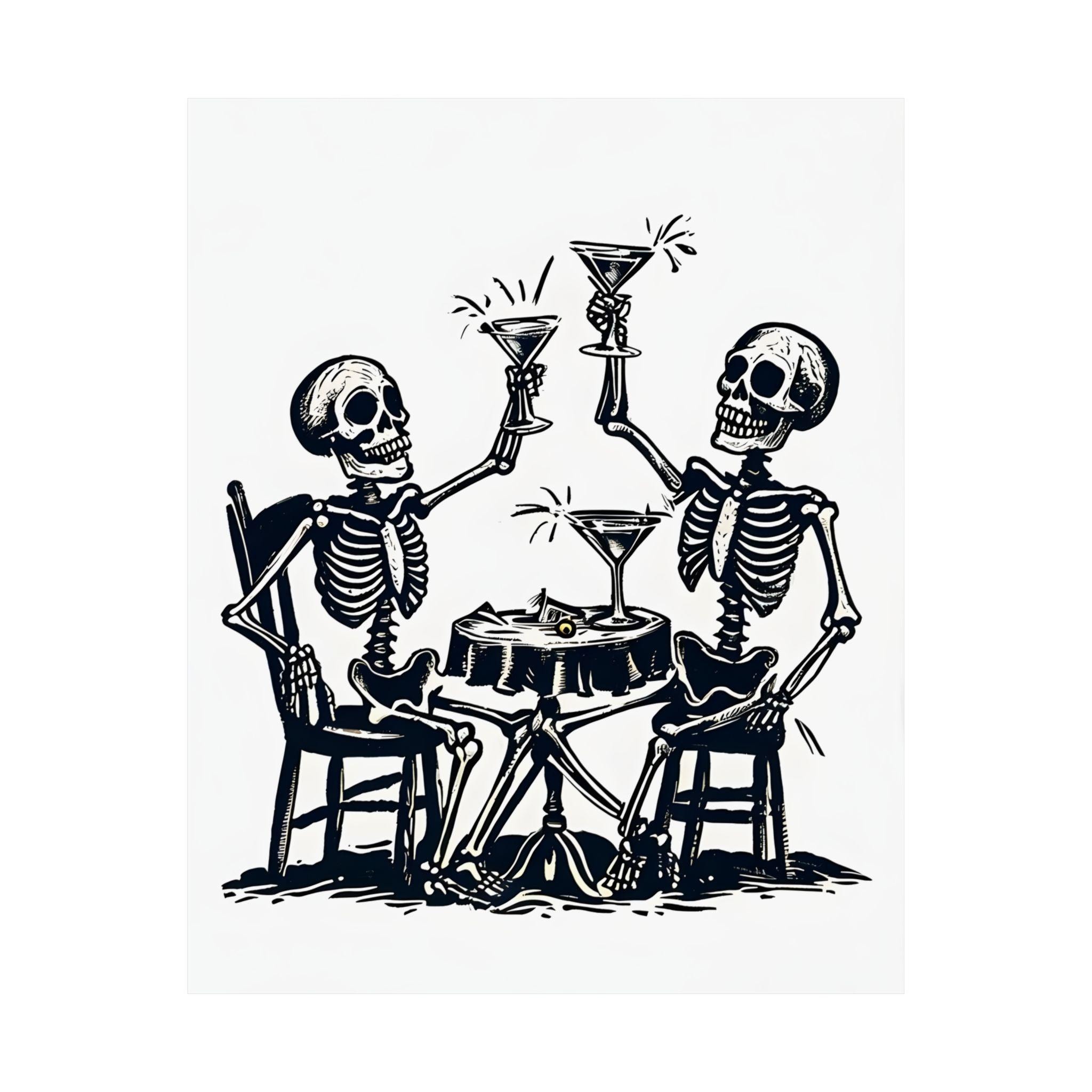 Joyful Skeletons Martini Poster | Quirky Skeleton Cocktail Art | Fun ...