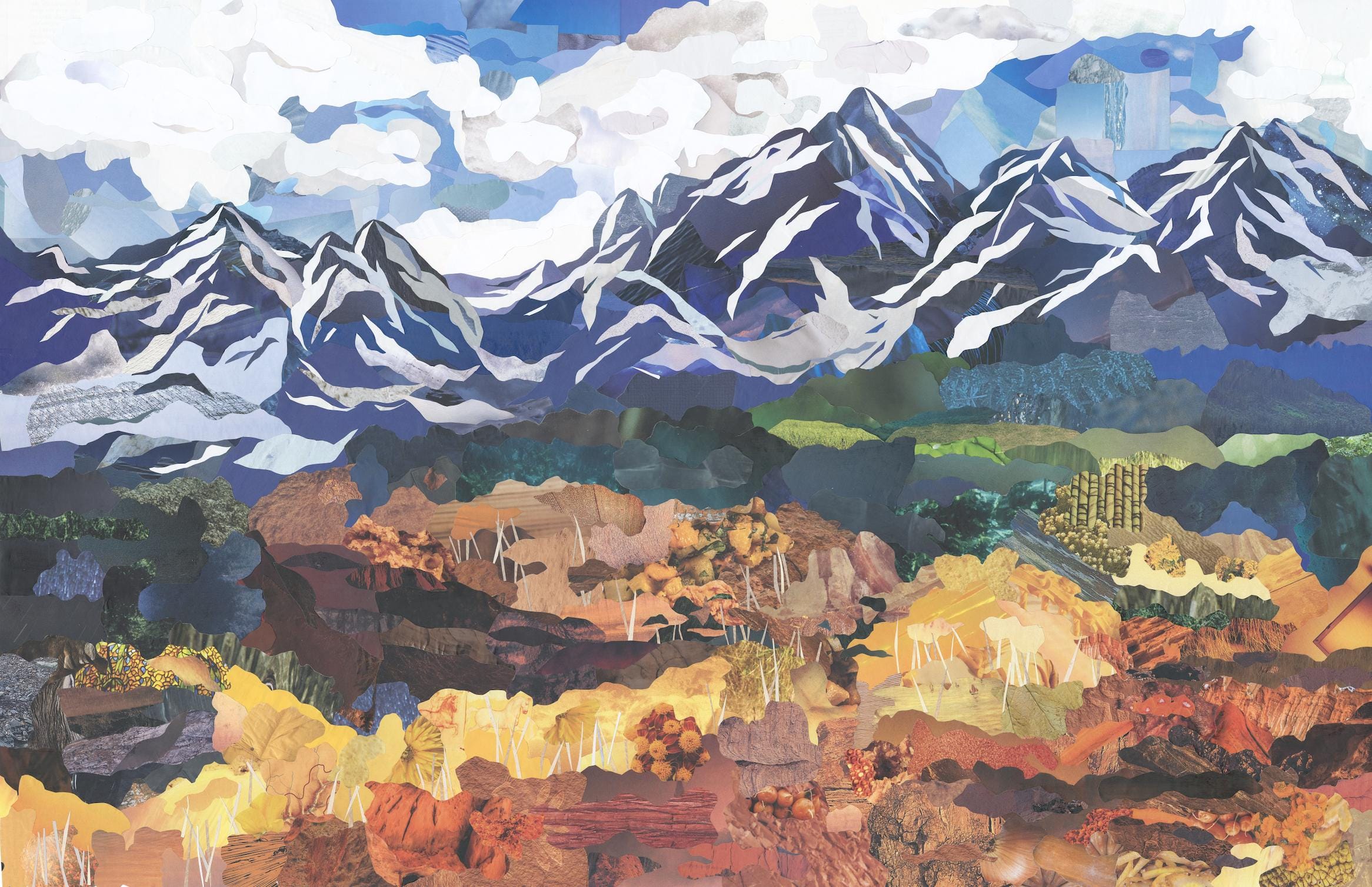 Magazine Paper Collage Original Art Print - Mountains and Trees ...