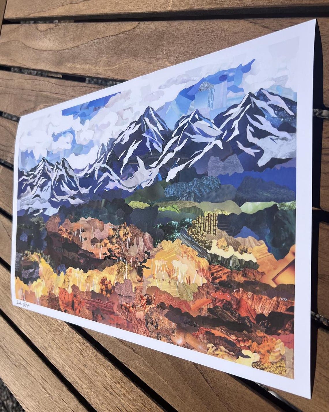 Magazine Paper Collage Original Art Print - Mountains and Trees ...