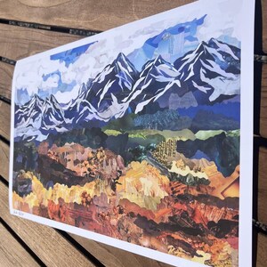 Magazine Paper Collage Original Art Print - Mountains and Trees ...