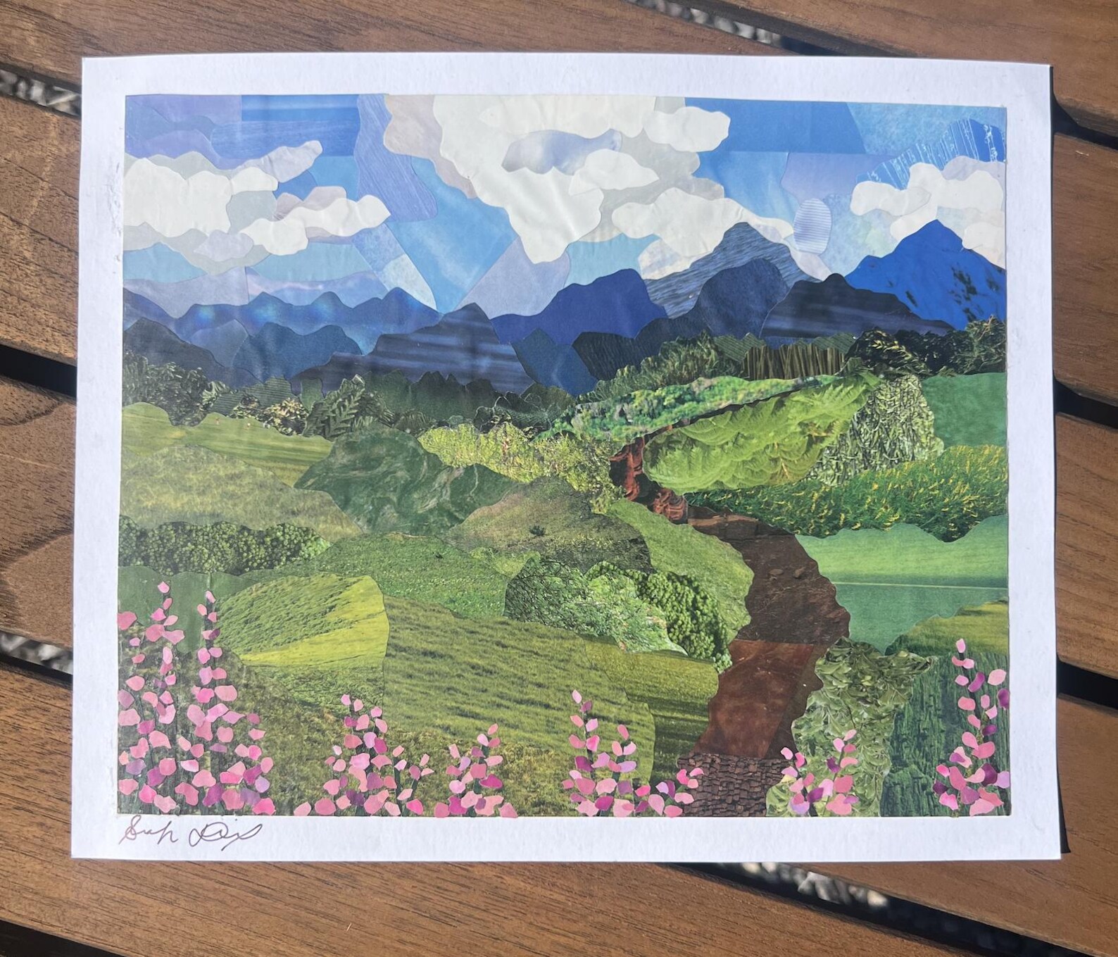 ORIGINAL Magazine Paper Collage Original Art - Mountain Scene and ...