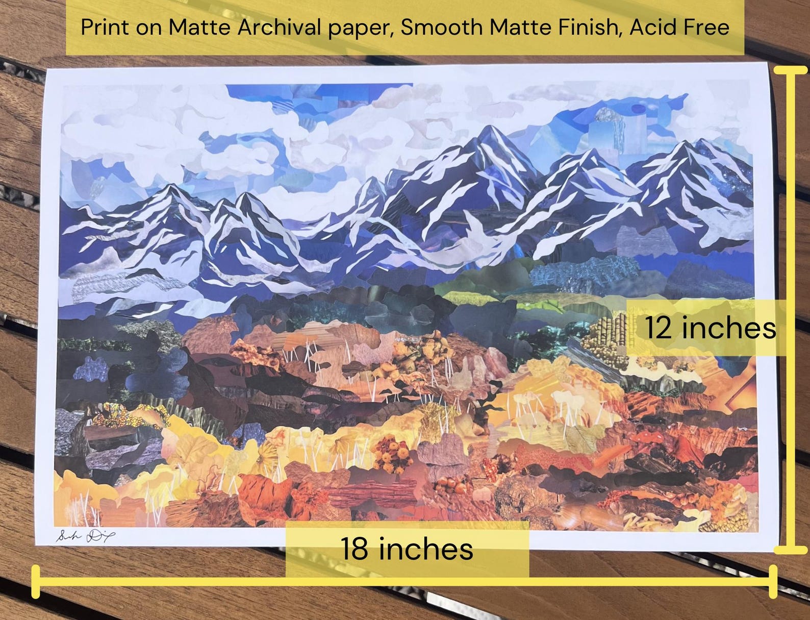 Magazine Paper Collage Original Art Print - Mountains and Trees ...