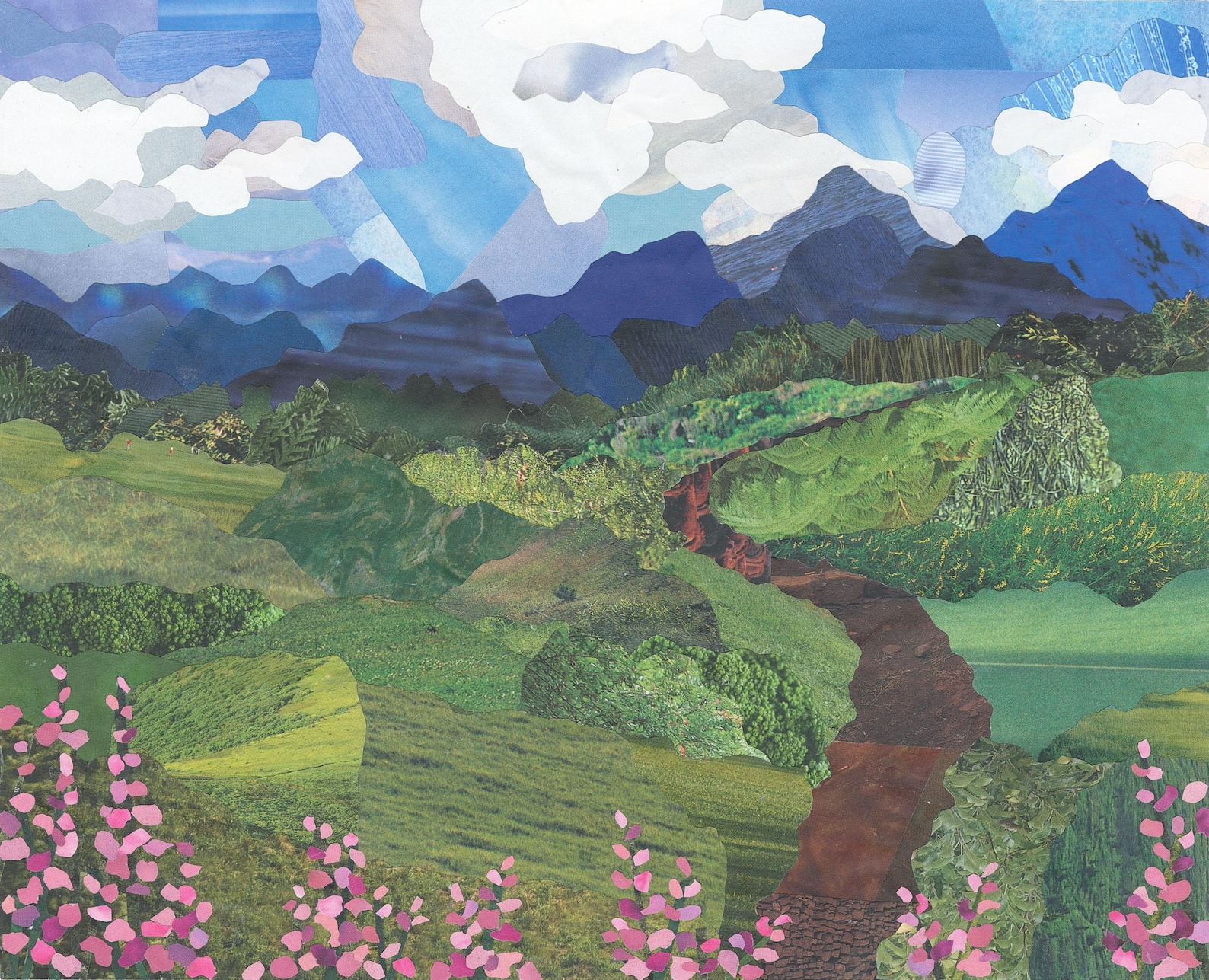 ORIGINAL Magazine Paper Collage Original Art - Mountain Scene and ...