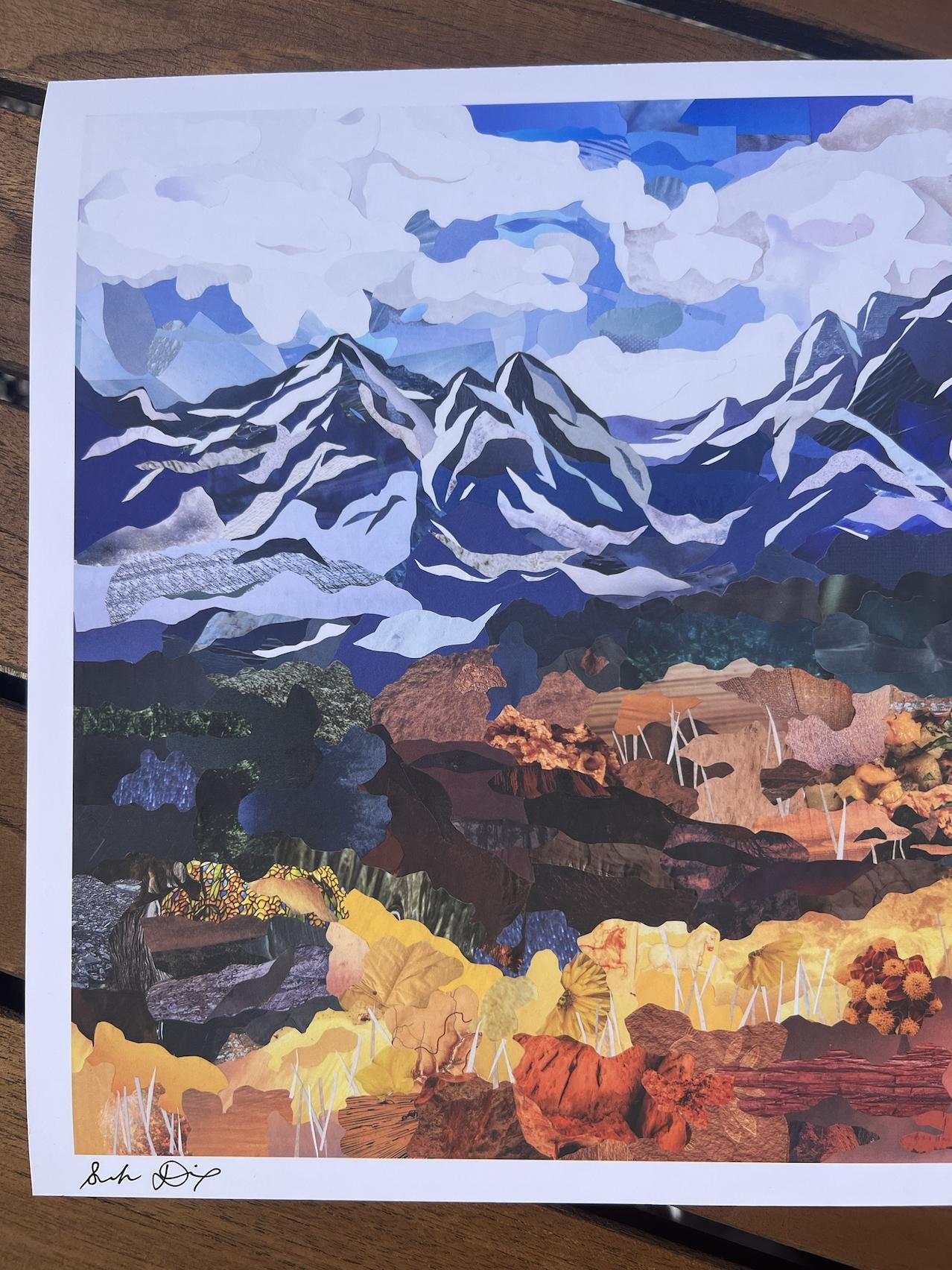 Magazine Paper Collage Original Art Print - Mountains and Trees ...