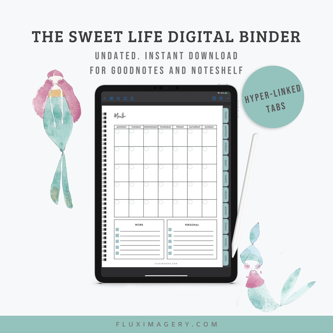Watercolor Mermaid Design Digital Planner for Daily to Yearly Planning ...