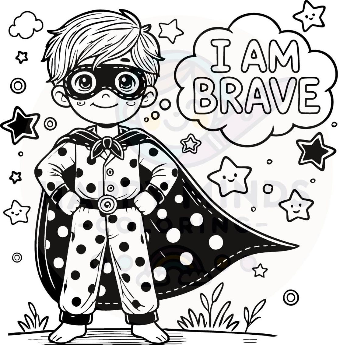 Kids Superhero Coloring Page - 'I Am Brave' Positive Sleep Affirmation ...