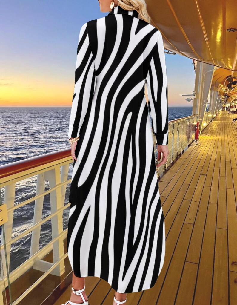 Plus Size Zebra Print Shirt Dress, Long Sleeve Polyester Maxi - Etsy