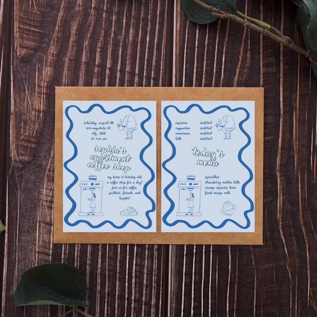 Coffee Shop Invitation Template: Customizable Menu, Wavy Doodles ...