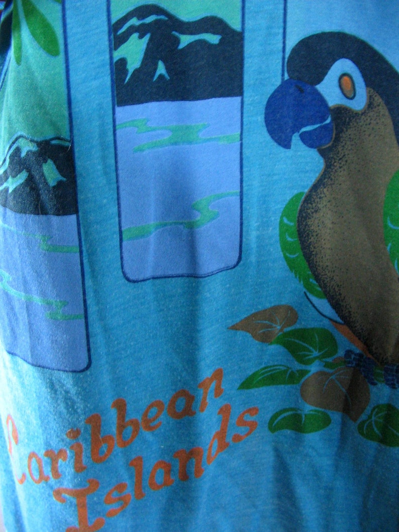 70's SLOUCH MINI DRESS Floral Birds Caribbean Islands S M - Etsy