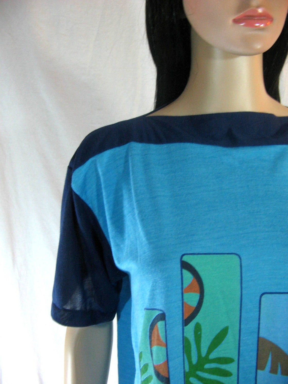 70's SLOUCH MINI DRESS Floral Birds Caribbean Islands S M - Etsy