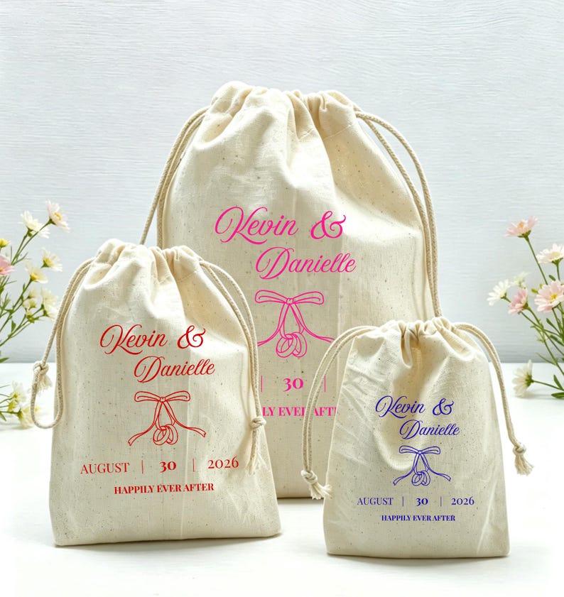 Wedding Party Favor Bags, Personalized Name Cotton Drawstring Bags ...