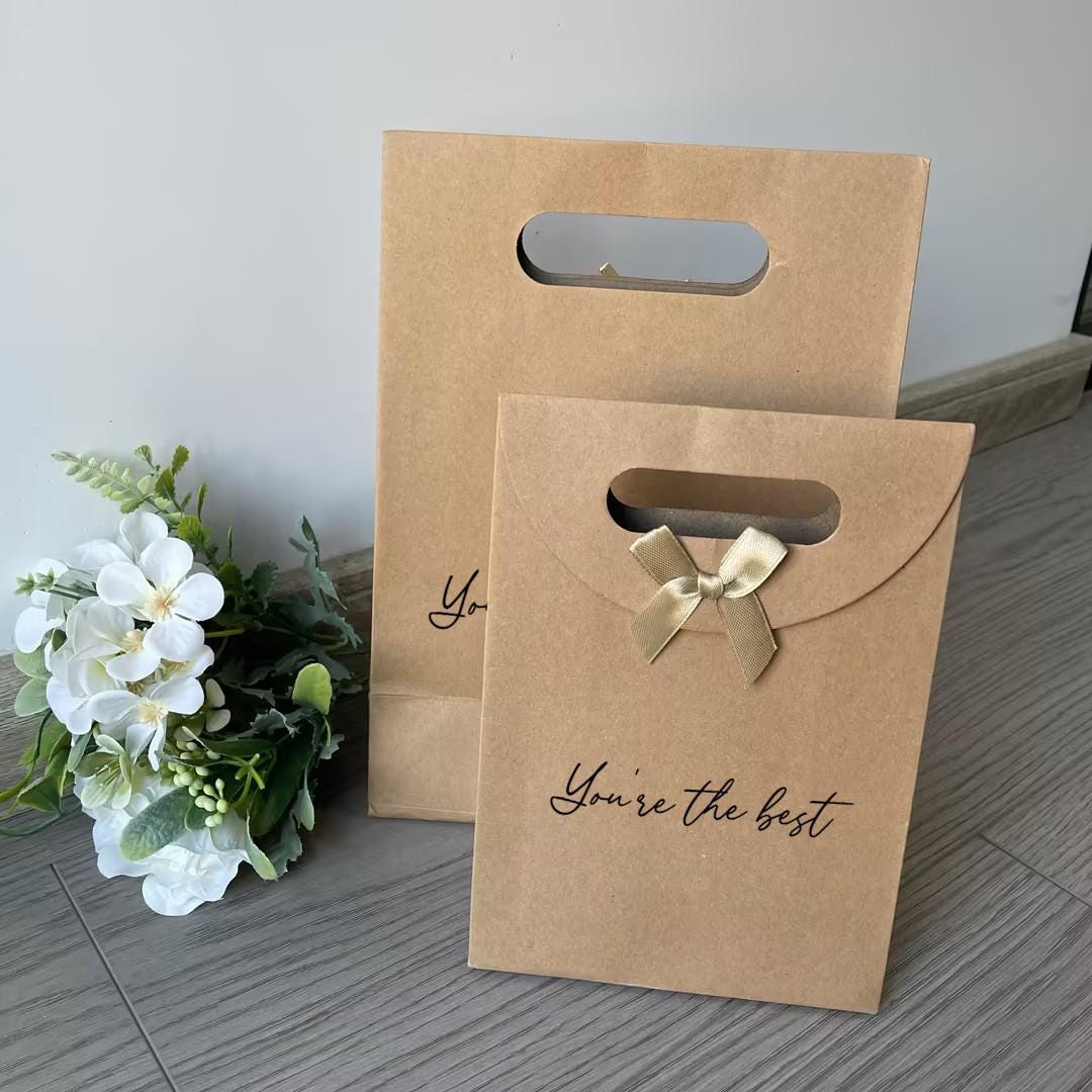 Ribbon Tie Kraft Paper Gift Bags, Appreciation Eco Packaging, Birthday ...