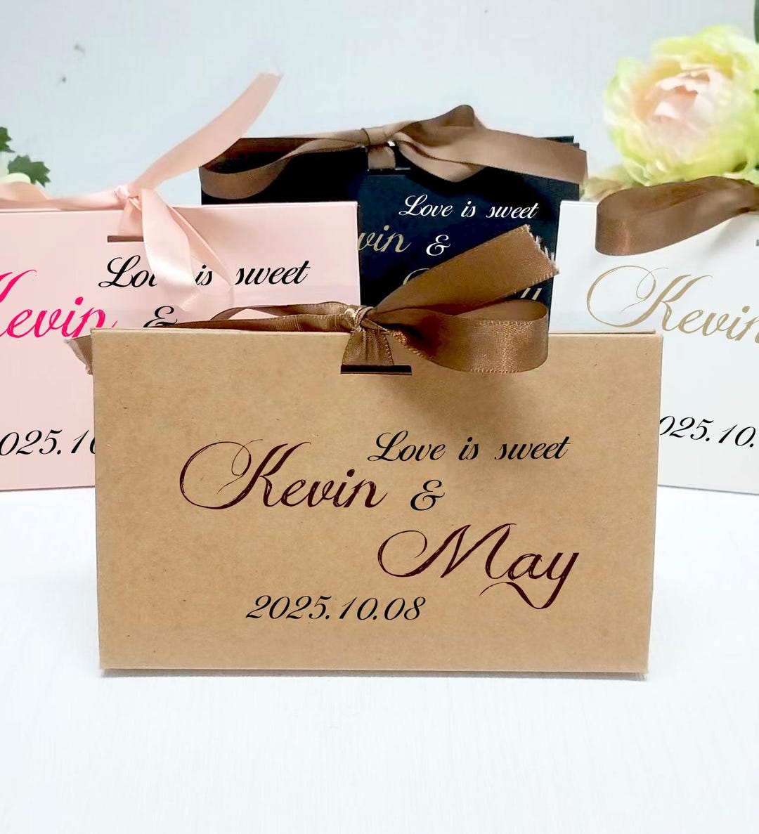 Love is Sweet Candy Box, Custom Names Candy Box, Favor Boxes With Satin ...
