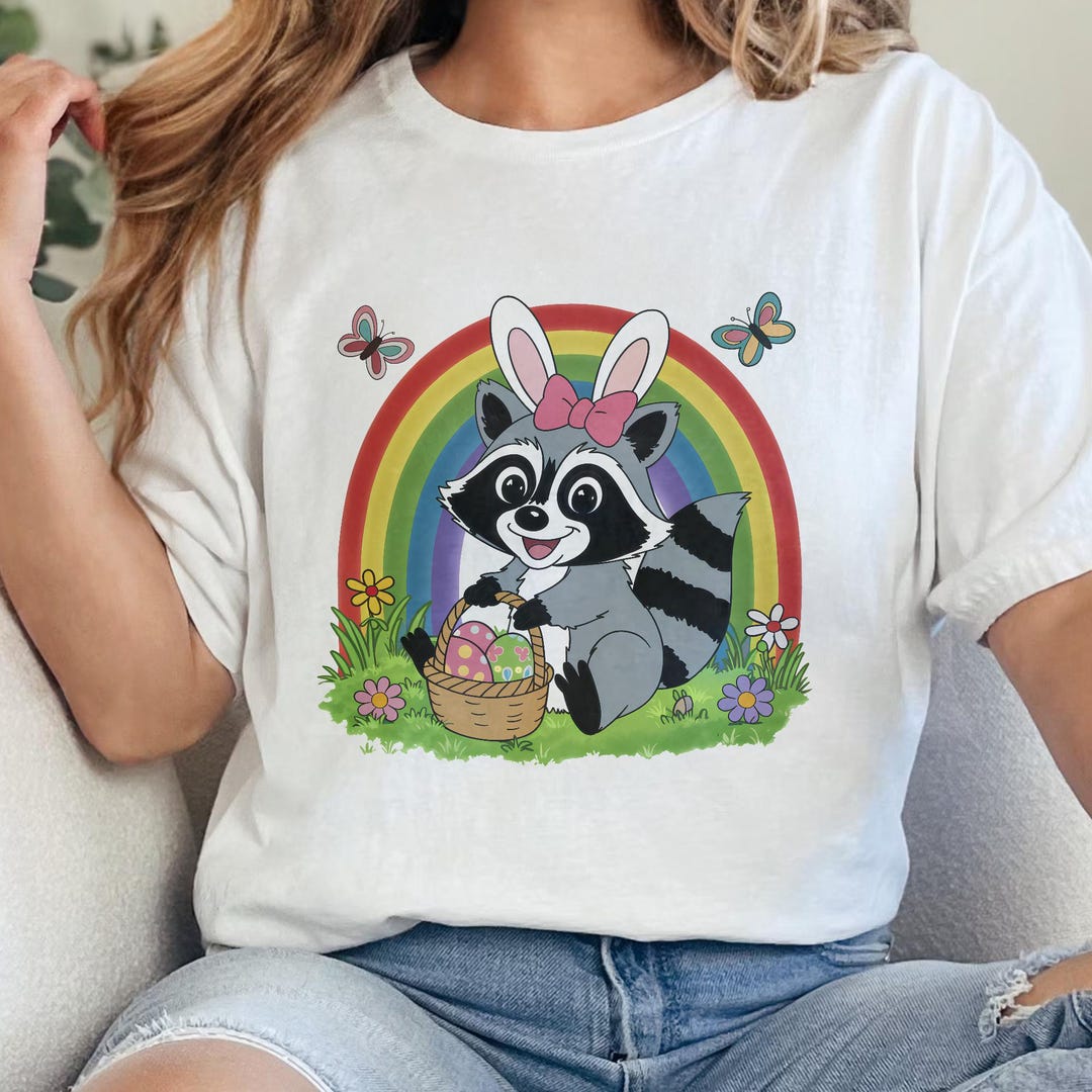 Cute Easter Raccoon Rainbow Png, Retro Easter Day Png, Easter Eggs ...