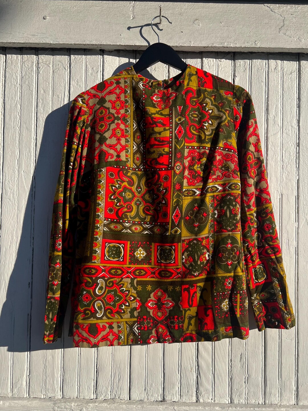 1960s Red and Green Patterned Top - Etsy