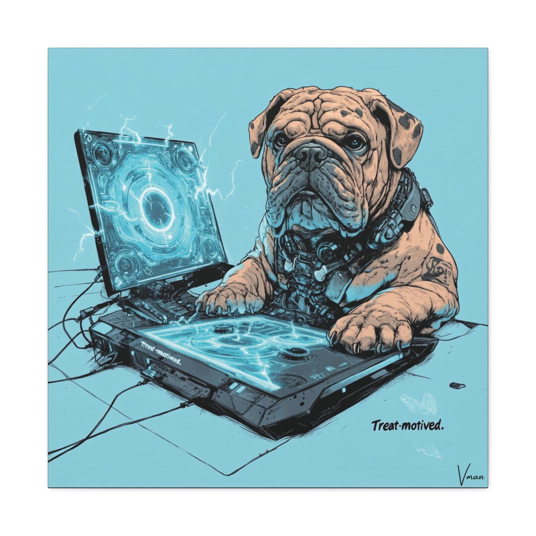Bulldog Video Gamer Canvas Wall Art - Gaming Gallery Wrap, Video Game ...