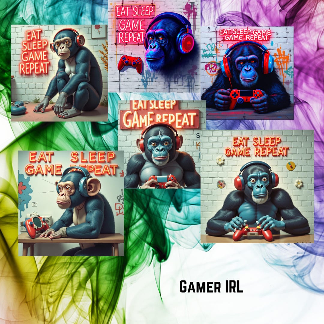 Gaming Monkey Digital Download - Funny Gaming Art - Eat, Sleep, Game ...