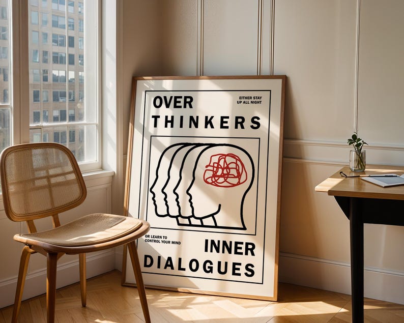 Overthinking Wall Art, Mindfulness Poster, Mental Health Print, Modern ...