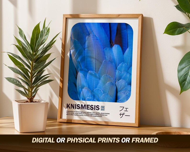 Knismesis Poster, Digital Blue Feather Wall Art, Textured Nature Print ...