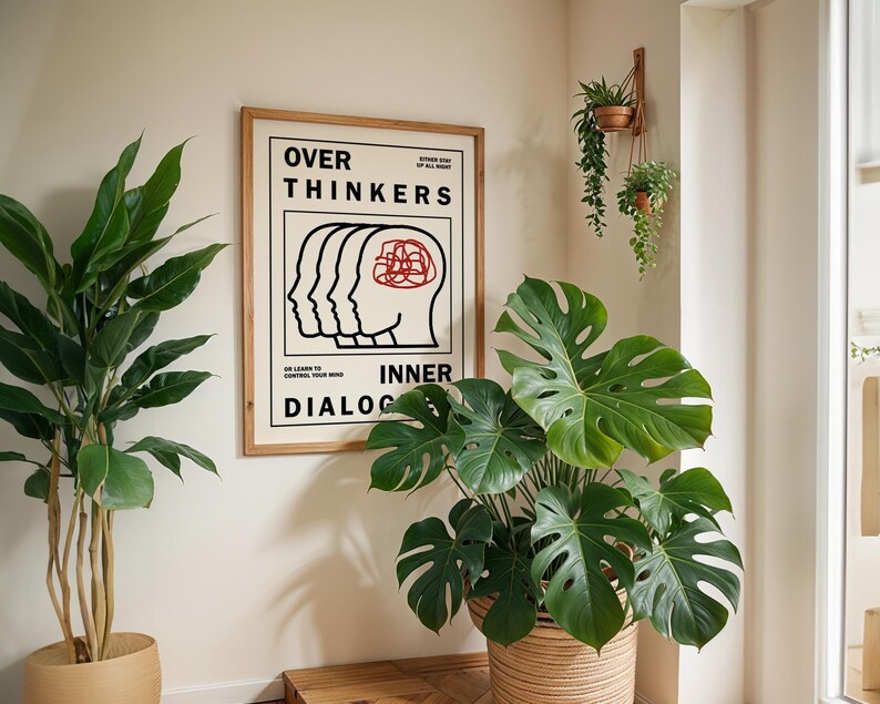 Overthinking Wall Art, Mindfulness Poster, Mental Health Print, Modern ...