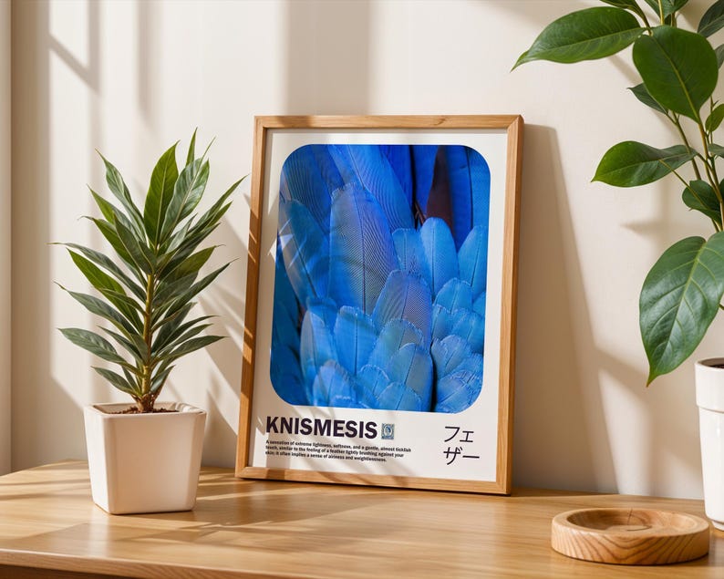 Knismesis Poster, Digital Blue Feather Wall Art, Textured Nature Print ...