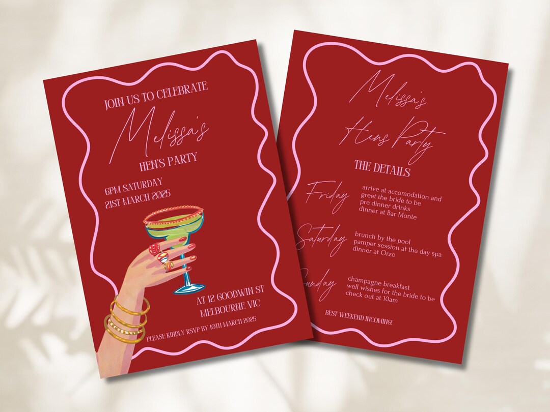 Hens Party Wavy Border Template Invitation Itinerary Details, Bridal ...