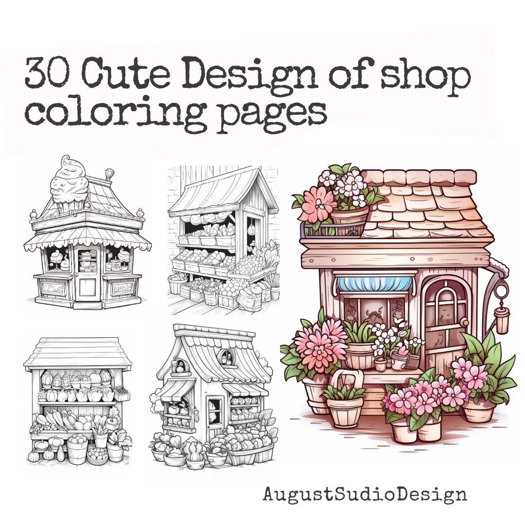 30 Cute Design of Shop Coloring Pages - Etsy
