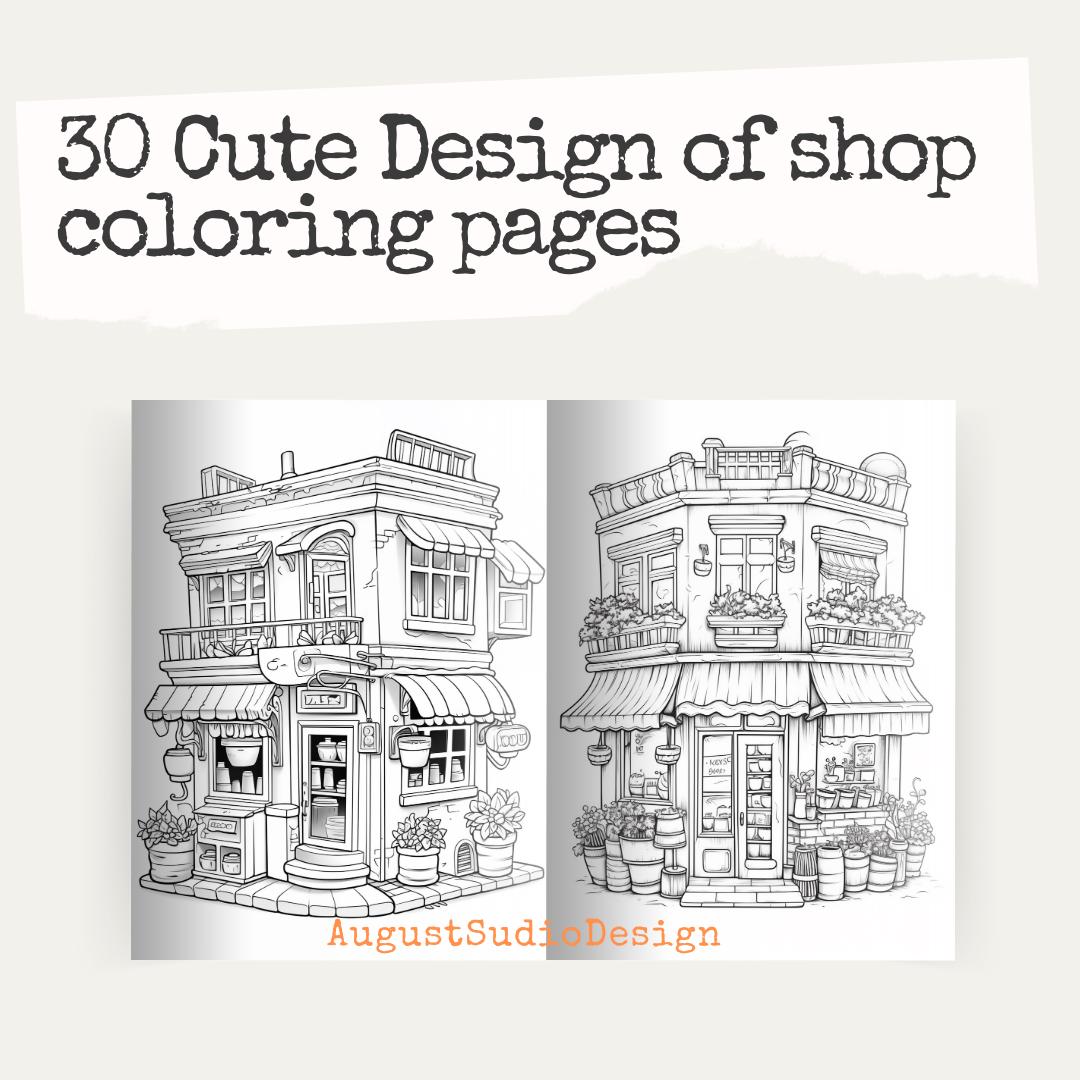 30 Cute Design of Shop Coloring Pages - Etsy