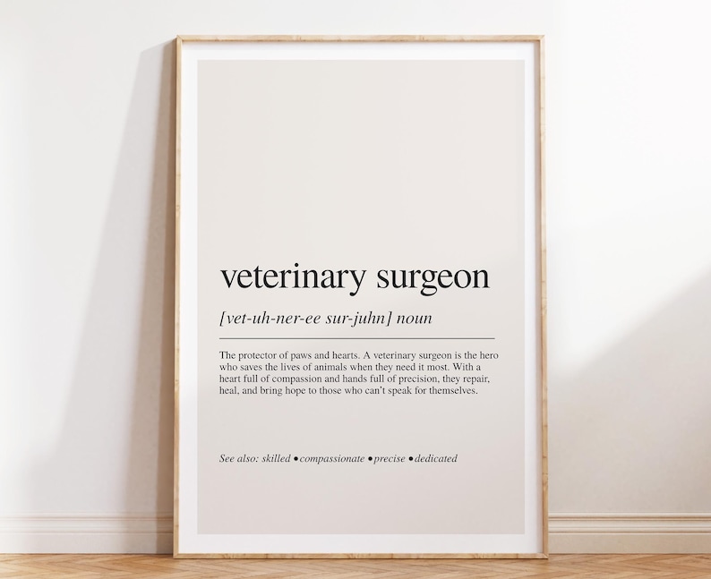 Veterinary Surgeon Definition Print , Vet Office Decor, Gift for Animal ...
