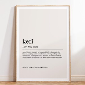 Kefi Definition Print, Greek Word Wall Art, Inspirational Typography ...