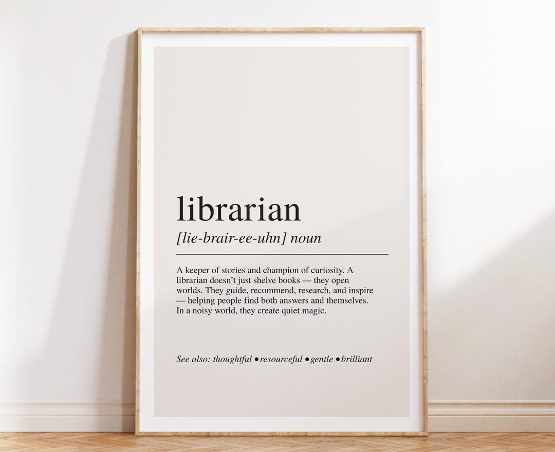 Librarian Definition Print, Library Gift, Book Lover Wall Art ...