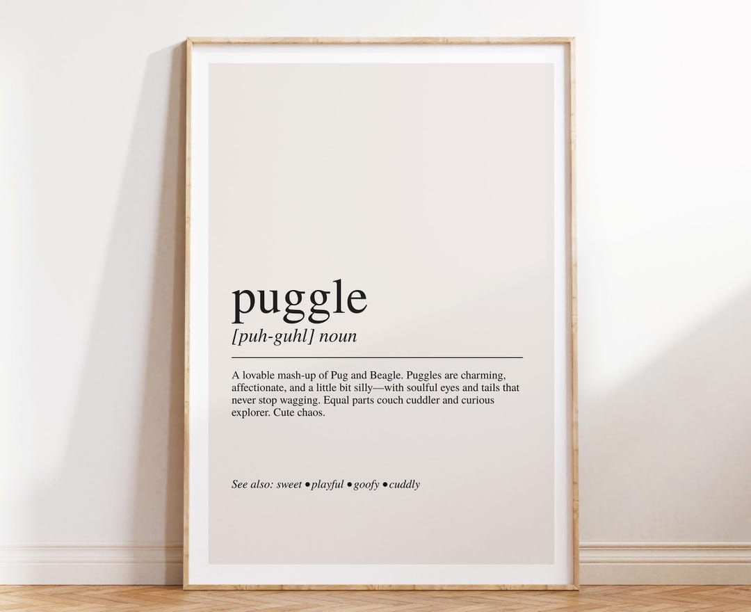 Puggle Definition Print, Dog Breed Wall Art, Modern Typography Poster ...