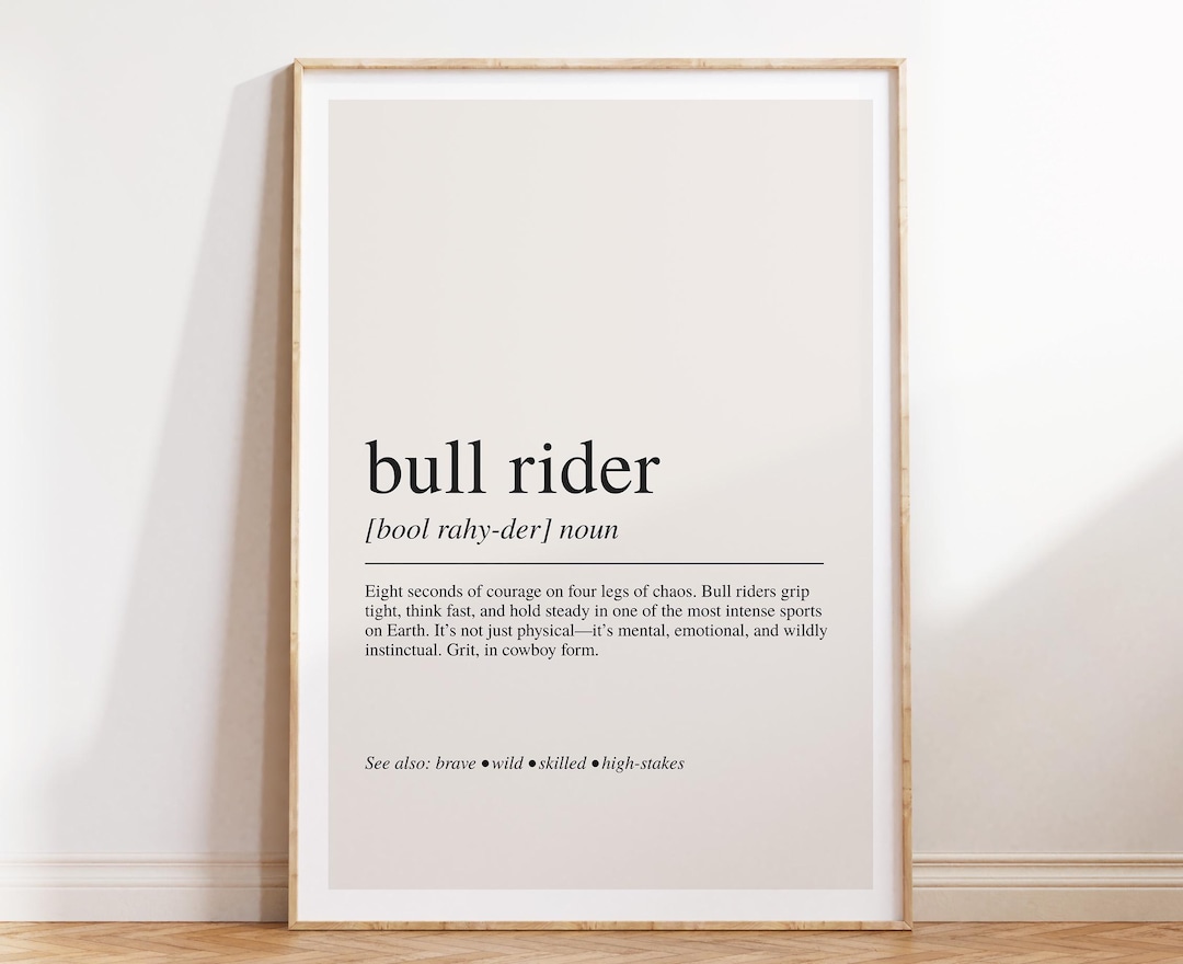 Bull Rider Definition Print, Sports Hobby Wall Art, Modern Typography ...