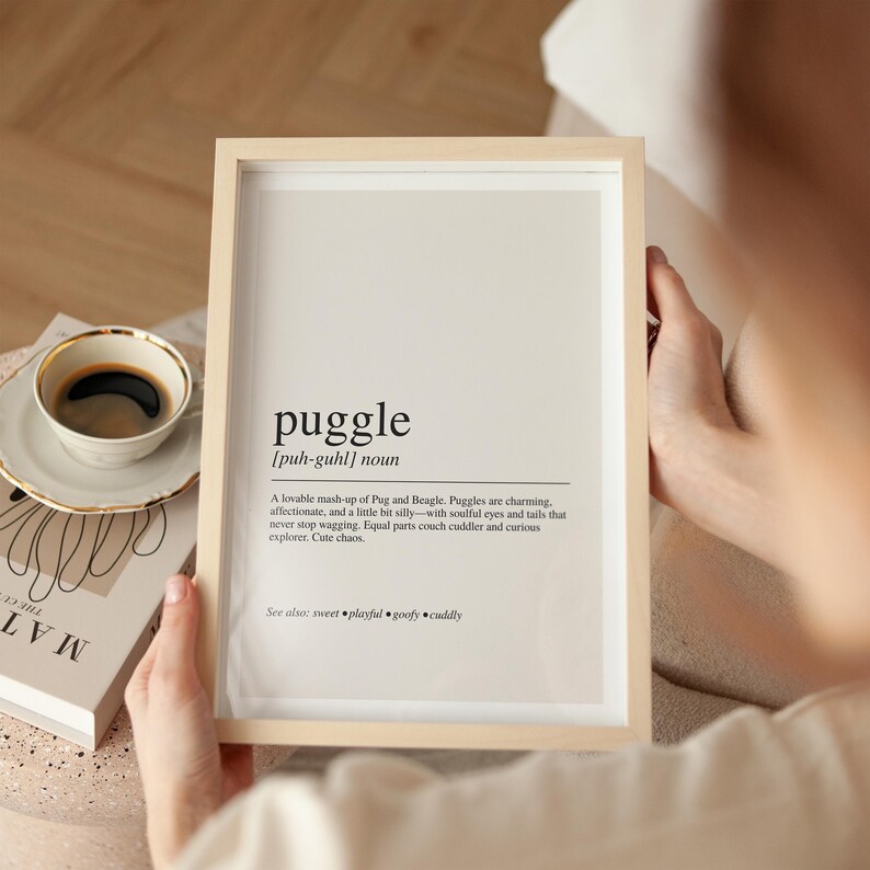 Puggle Definition Print, Dog Breed Wall Art, Modern Typography Poster ...