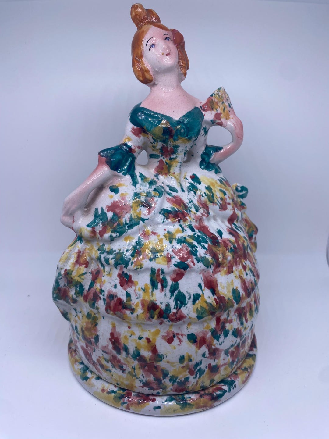Victorian Style Crinoline Dressed Lady Powder Pot Figurine Boudoir ...