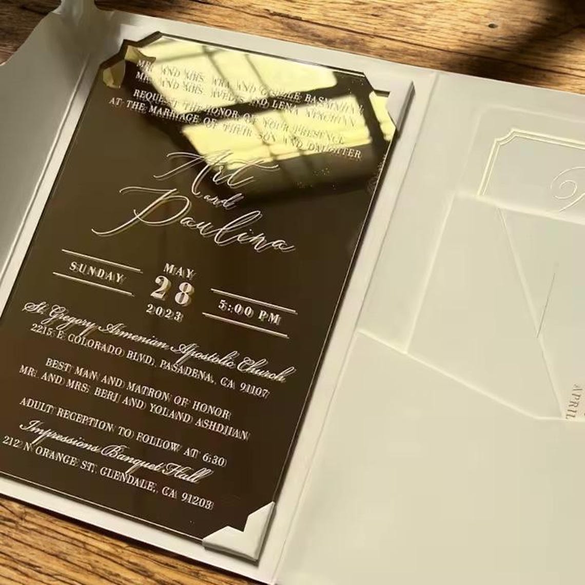 Personalized Acrylic Mirror Wedding Invitations | Custom Luxury Gold ...