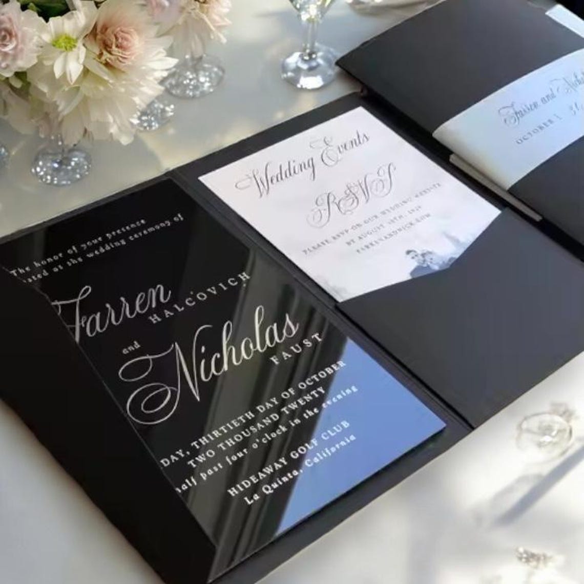 Personalized Acrylic Mirror Wedding Invitations | Custom Luxury Gold ...