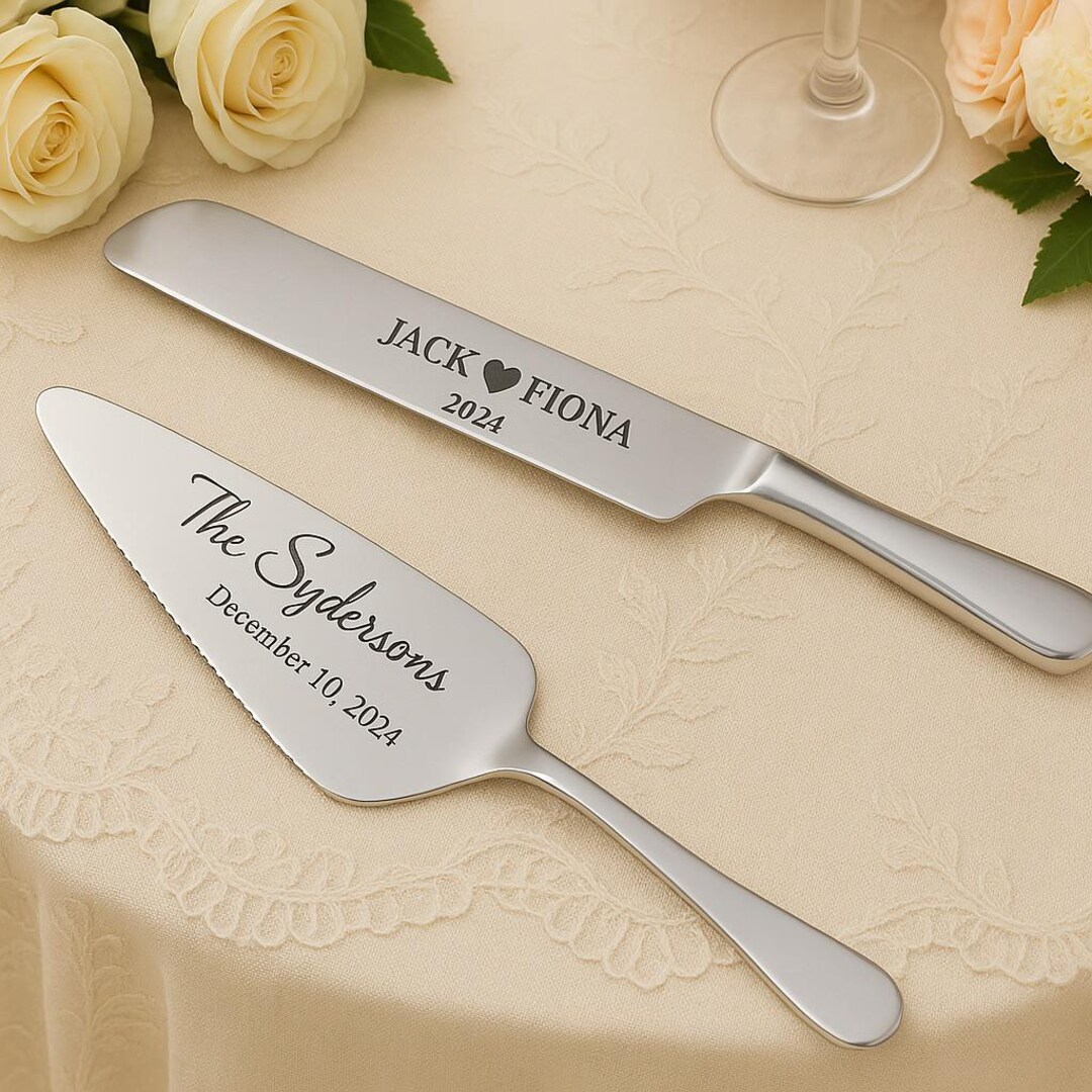 Personalized Engraved Cake Cutting Set | Wedding Cake Server Set ...