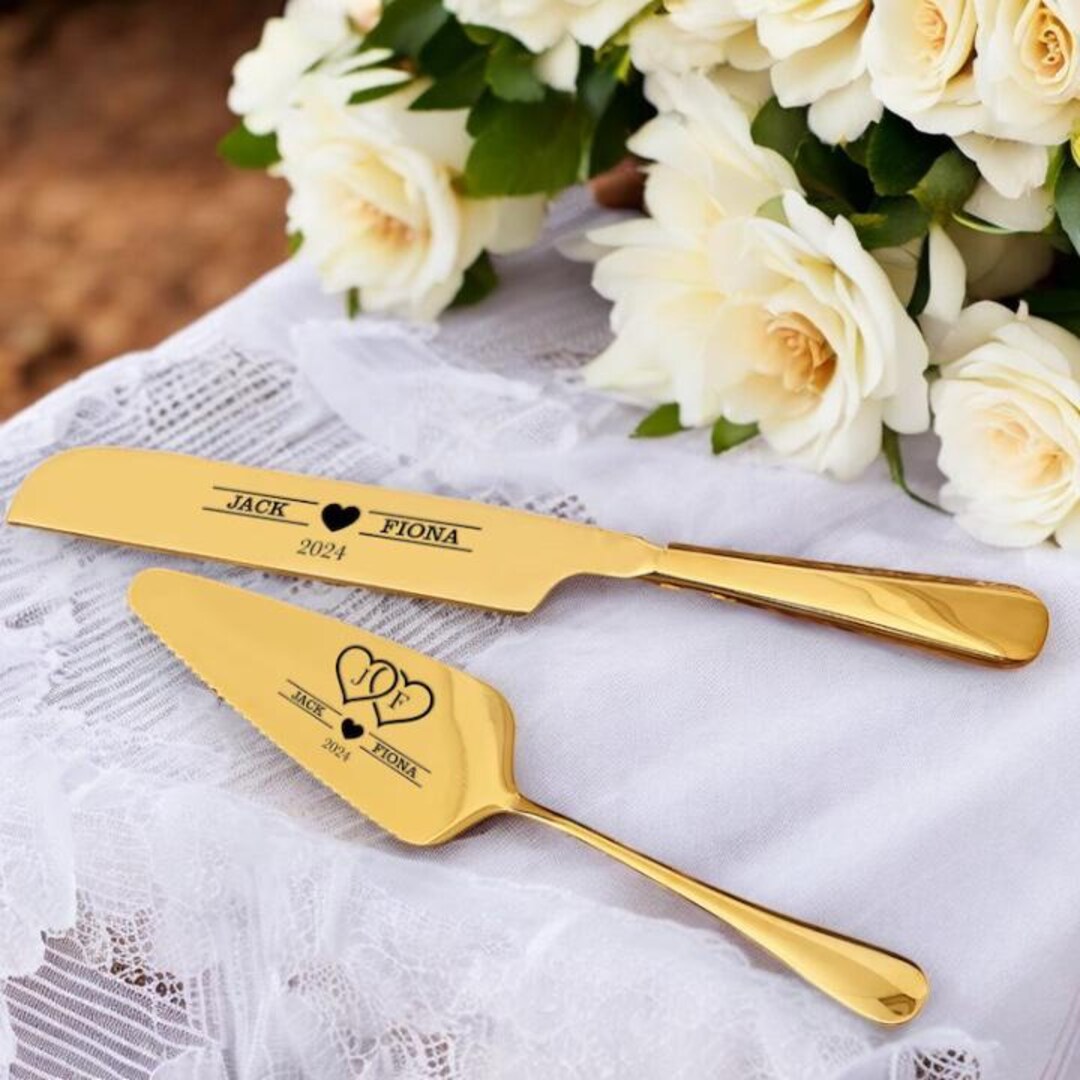 Personalized Engraved Cake Cutting Set | Wedding Cake Server Set ...