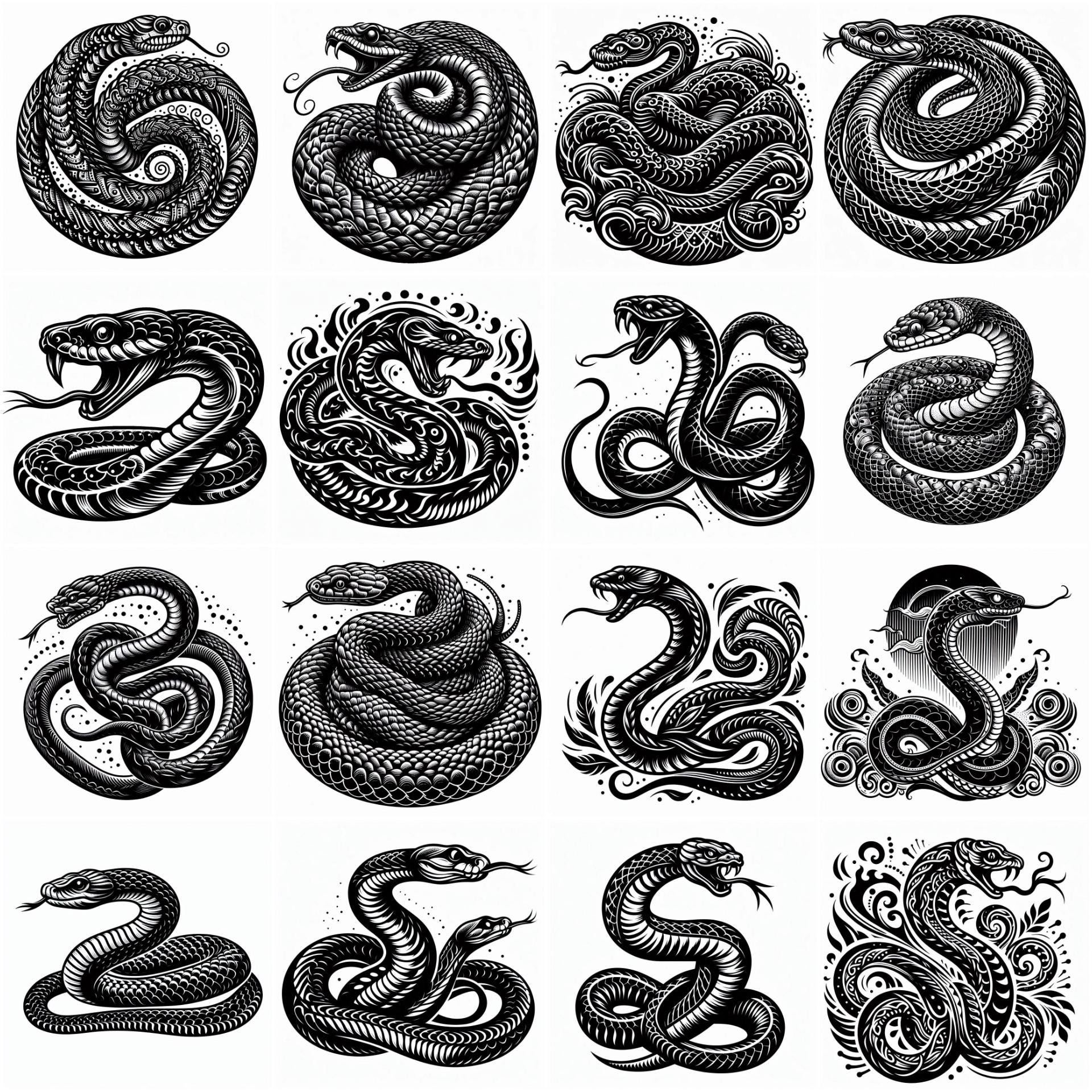 180 Snake SVG Bundle | Tattoo Design Serpent PNG | Coiled Viper Cobra ...