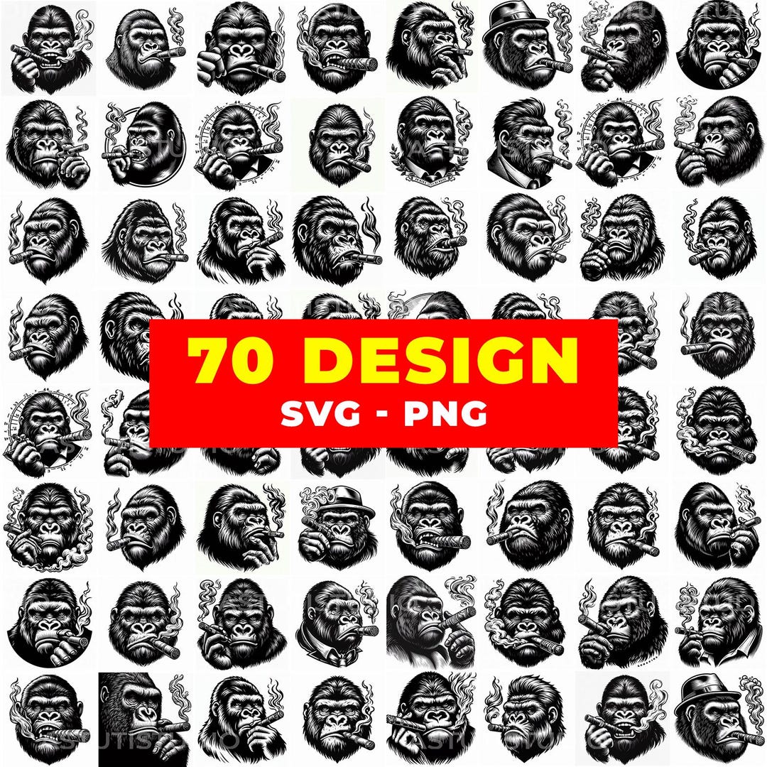 70 Gorilla SVG Bundle - Cigar Smoking Ape PNG Clipart - Gangster Boss ...