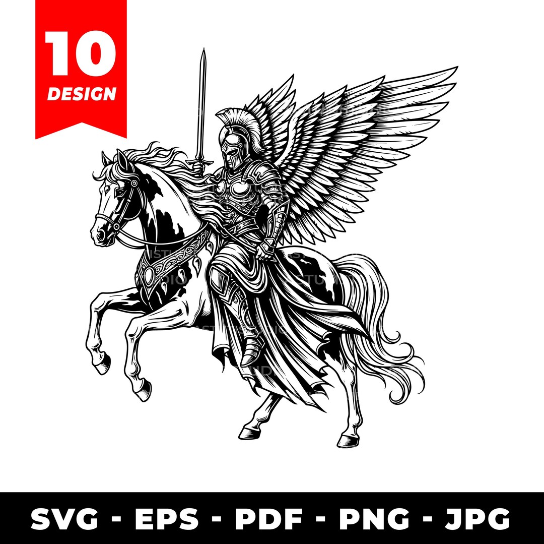 Winged Knight on Horse SVG Bundle: Tribal Engraving Laser Cut Designs ...